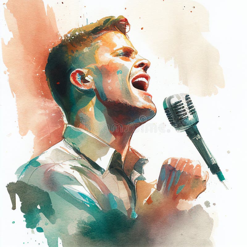 Illustration of a Man Sing a Song Created with Generative AI Technology ...