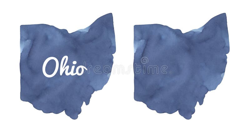 Water Color Illustration Set of Ohio State Map in Two Variations: Empty ...