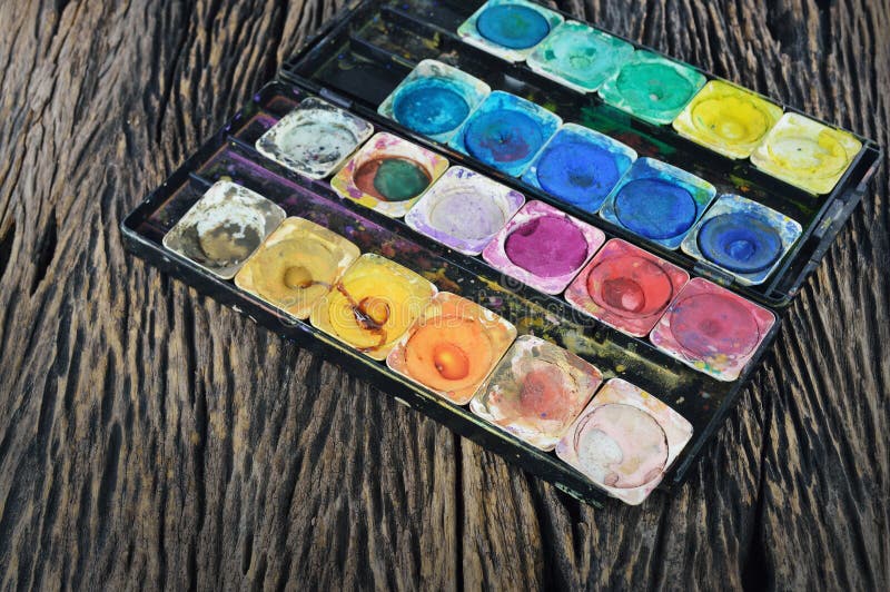 Water color paint box stock image. Image of dirty, purple - 45032037