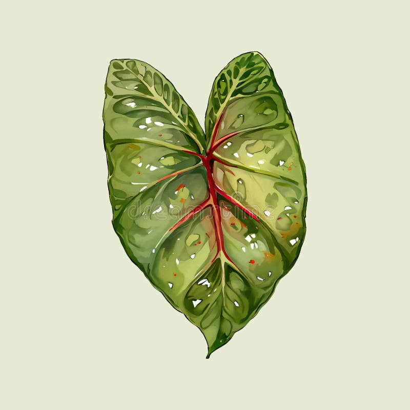 Water Color Vector Caladium Leaves Stock Vector - Illustration of ...