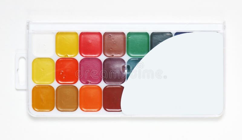 Water Colors in Twenty Four Colors with White Label Stock Image - Image ...