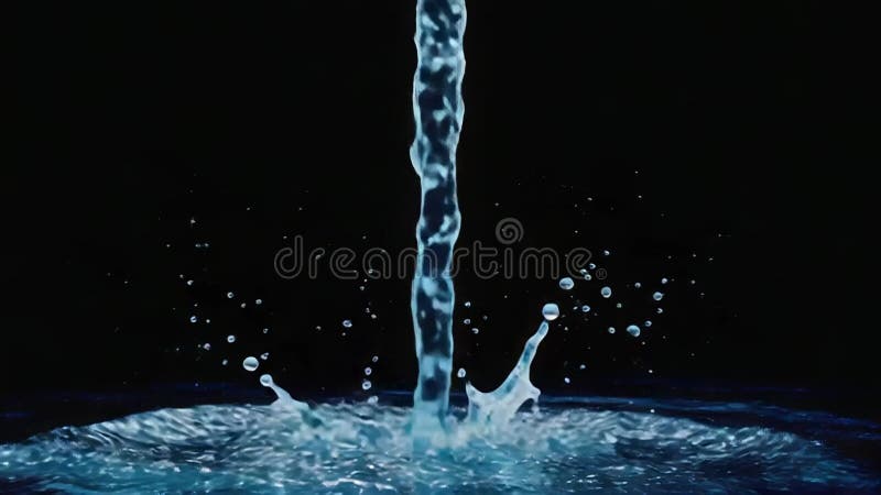 Water Column Falling and Splashing on Dark Background Stock Footage ...