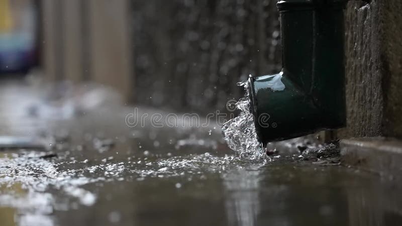 Water Comes Out of the Gutter Stock Footage - Video of puddle, raining ...