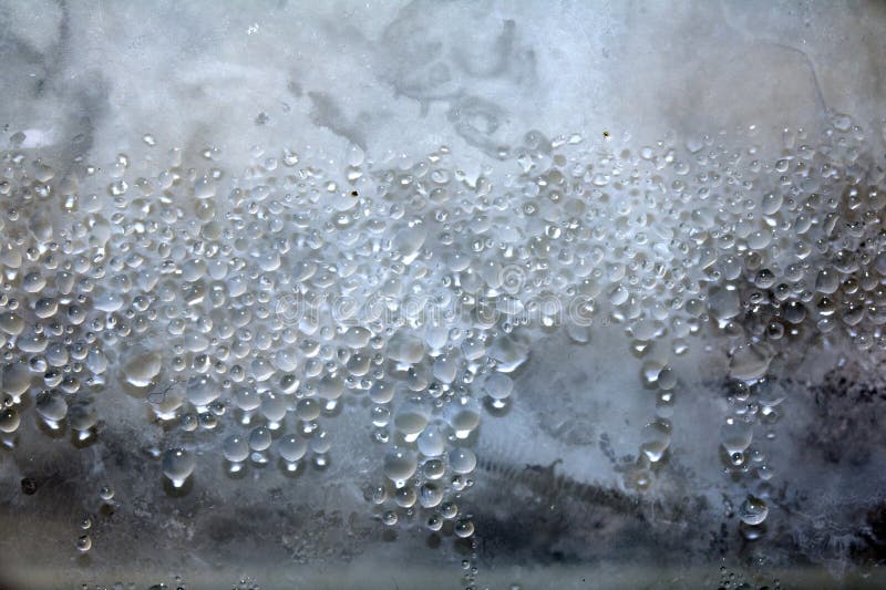 Water Condensation Small Bubbles Moisture on a Glass Window Close Up ...