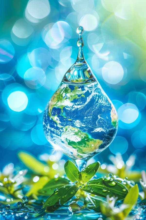 Water Conservation Concept Earth Shaped Water Droplet with Ample Space ...