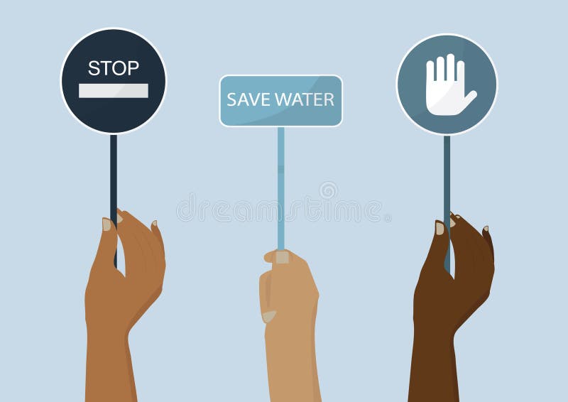 Stop Water Waste, Save Our Future. Hands Holding Signs with Messages Related To Water ...