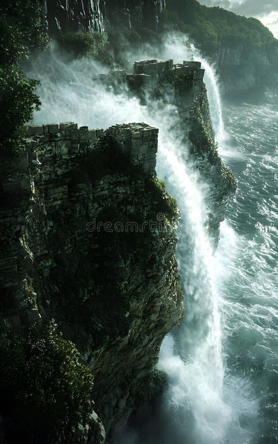 Water Crashing Over a Cliff into a Deep Pool Below, Creating a Constant ...