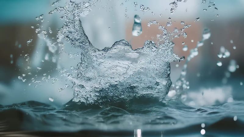 Liquid Water Crown Splashing Upward, Creating Dynamic Blue Crystalline ...