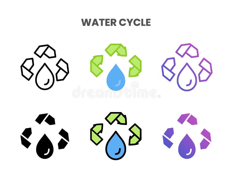 Water Cycle Icons Set with Different Styles. Stock Vector ...