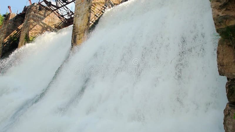 Heavy River Flows from Three Level Dam with Clean Water Stock Footage ...