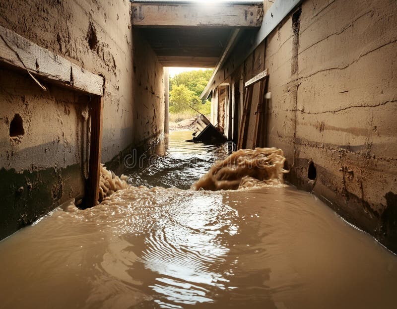 Water Damage in the Basement Due To Flooding Stock Illustration ...