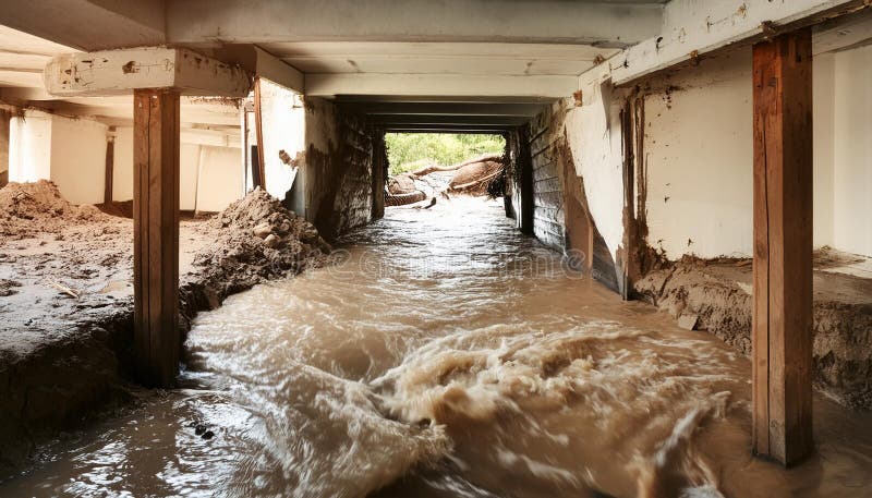 Water Damage in the Basement Due To Flooding Stock Illustration ...