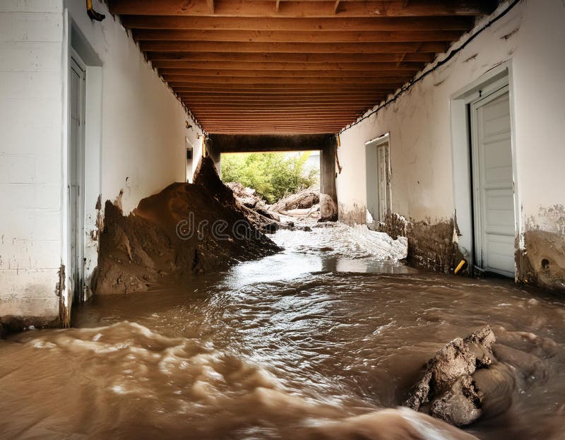 Water Damage in the Basement Due To Flooding Stock Illustration ...