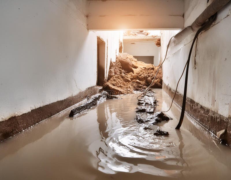 Water Damage in the Basement Due To Flooding Stock Illustration ...
