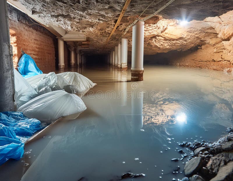 Water Damage in the Basement Due To Flooding Stock Illustration ...