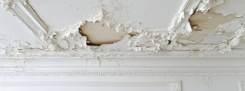 Water Damage Causes Substantial Ceiling Deterioration in an Old Room ...