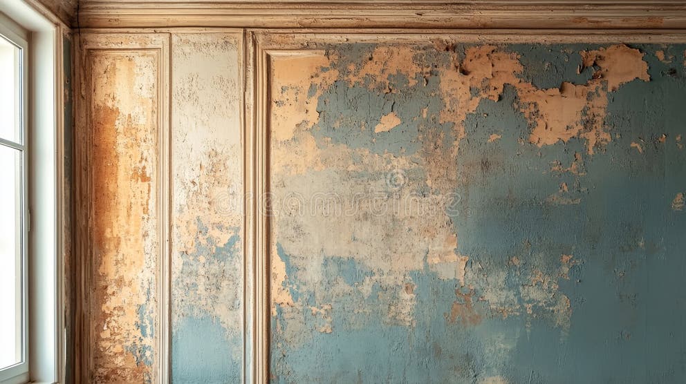 Water Damage is Evident on the White Ceiling, Where Peeling Paint and ...