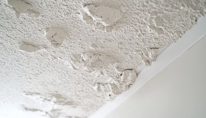 Water Damaged Ceiling in Need of Urgent Home Repair, Peeling Plaster ...