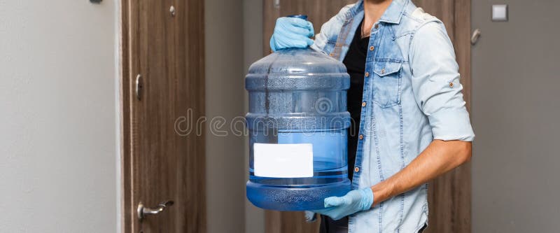 Water Delivery Courier with a Bottle. Stock Image - Image of carrying ...