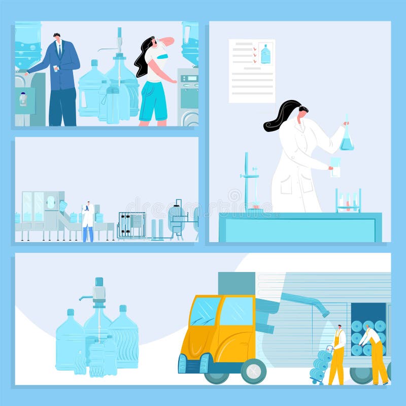 Water Delivery and Purification Process Vector Illustration Banners Set ...