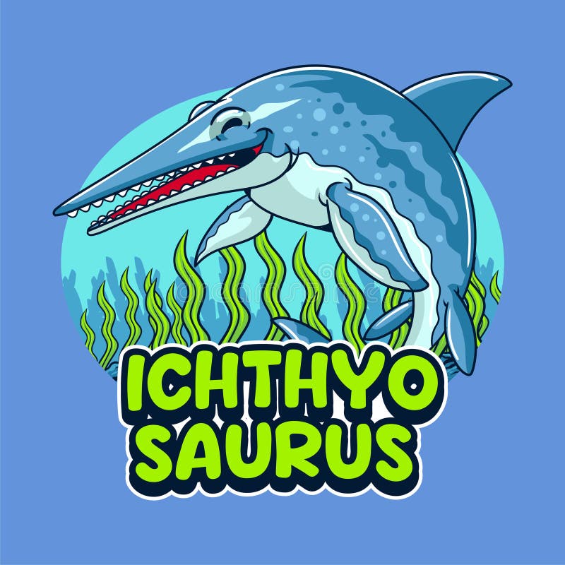 Cute Ichthyosaurus Aquatic Dinosaur Character Mascot in Vector Cartoon Illustration Design Stock ...