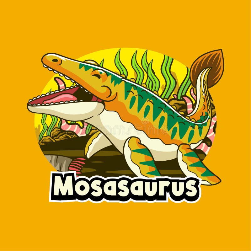 Cute Mosasaurus Aquatic Dinosaur Character Mascot in Vector Cartoon ...