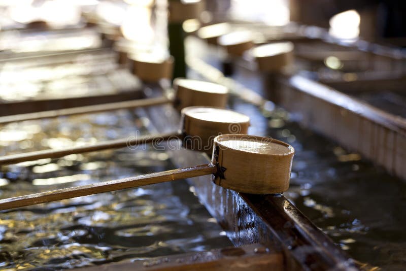 Japanese Water Dippers In Front Of A Temple Stock Image - Image of holy ...