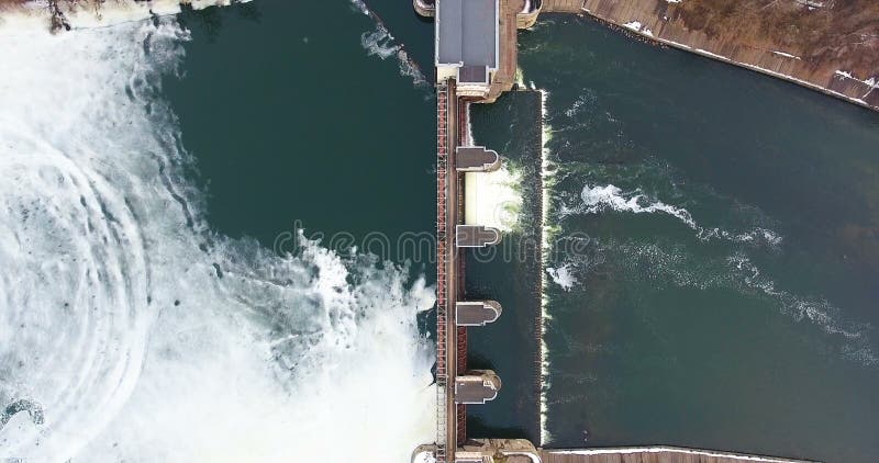 Water Discharge of Dam. Spring Flood Concept. Aerial View. Stock Video ...