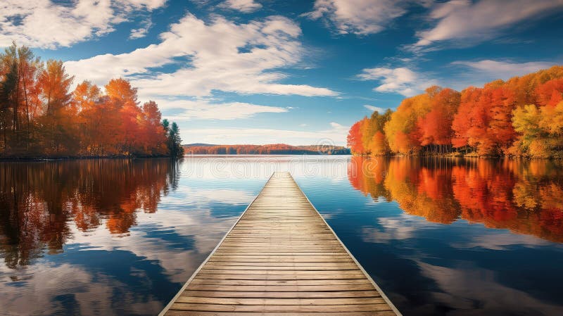 Water dock lake fall stock illustration. Illustration of colors - 307650487