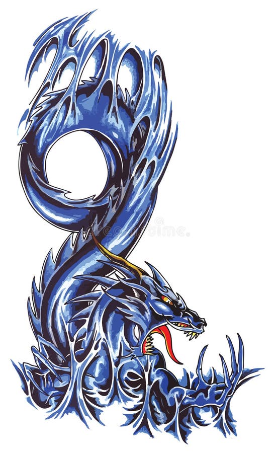 Water Dragon Tattoo Flash Set. Set of Labels and Elements. Vector Set ...