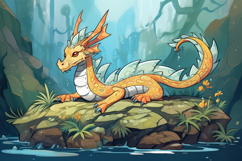 Water Dragon Sunbathing on a Warm Rainforest Rock Stock Image - Image ...