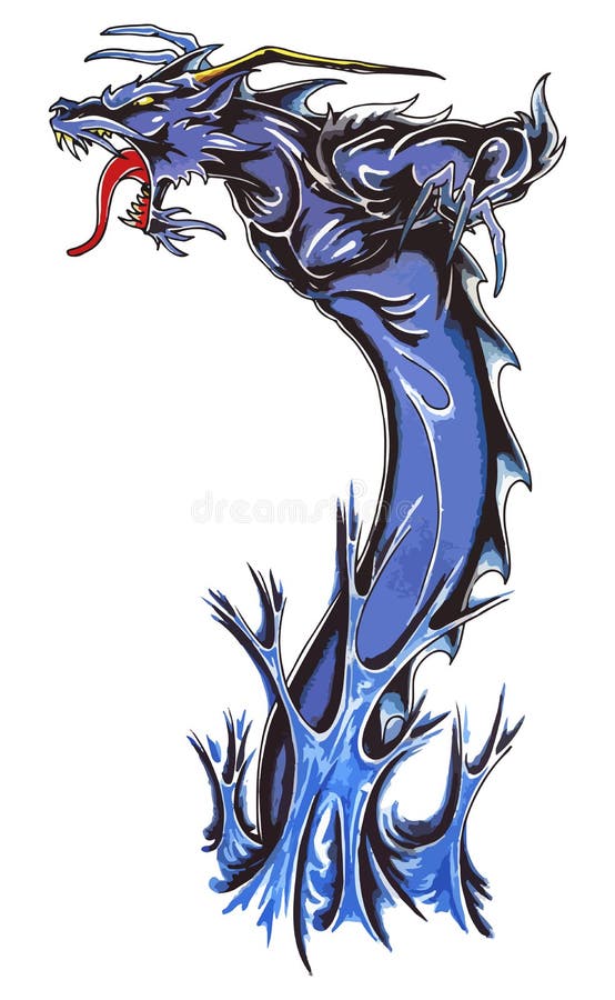 Water Dragon Tattoo Flash Set. Set of Labels and Elements. Vector Set ...
