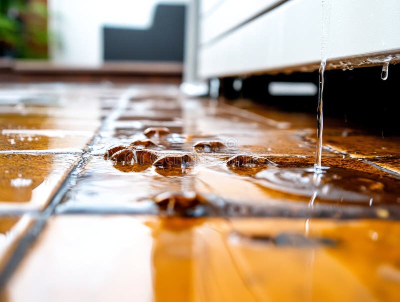 Water is Dripping from a Rusty Pipe Onto a Tiled Floor, Creating ...