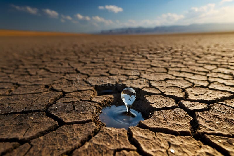 A Water Drop with a Background of a Drought Land, a Concept for Water ...