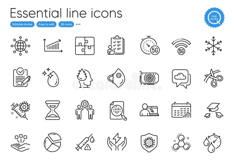 Water Drop, Calendar Graph and Pie Chart Line Icons. for Website ...