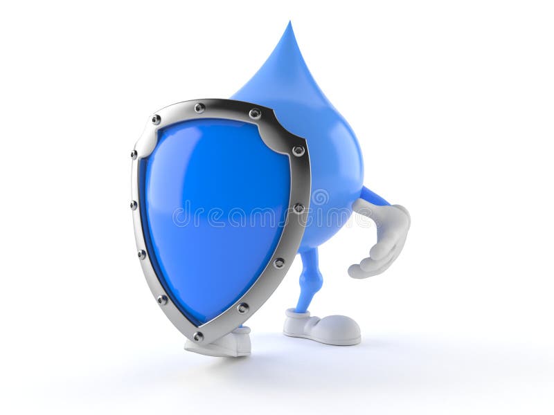 Water Drop Character with Shield Stock Illustration - Illustration of ...