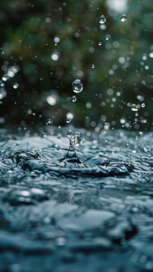 Water Drop Close Up with Trees in Background Stock Photo - Image of ...
