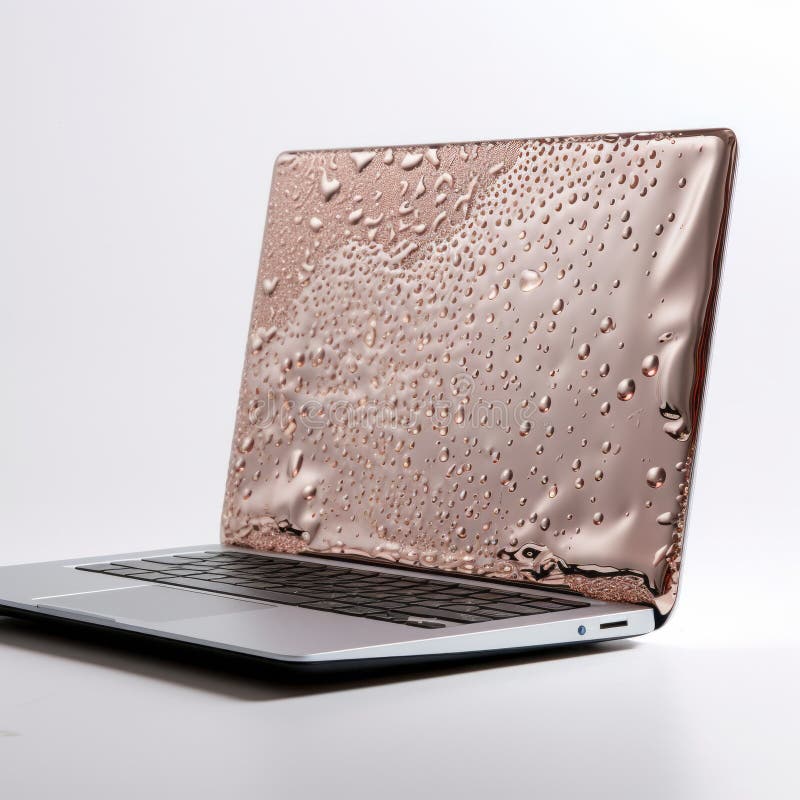 Water-drop Covered Laptop with Shiny Bumpy Texture on Solid White ...
