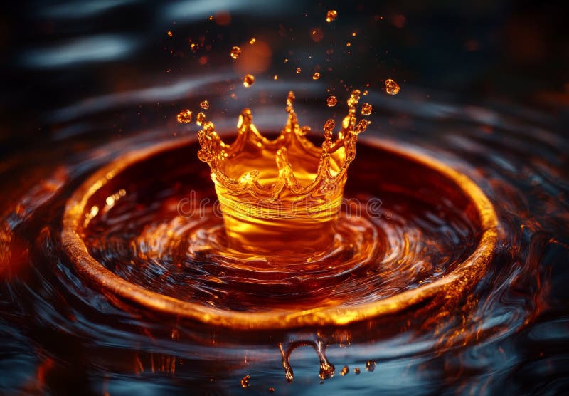 A Water Drop Creates a Crown with Ripples in a Calm Pond Stock Image ...