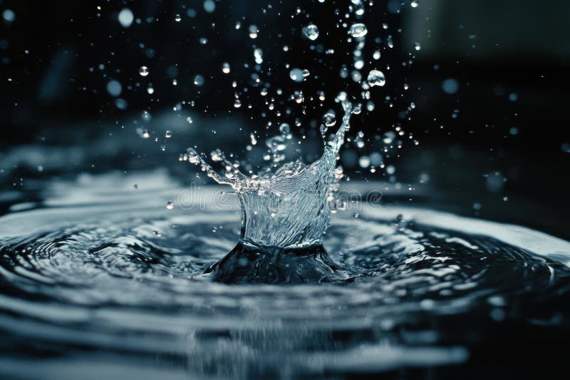 Water Drop Creates Splash and Ripples with Droplets, Dynamic Fluid ...
