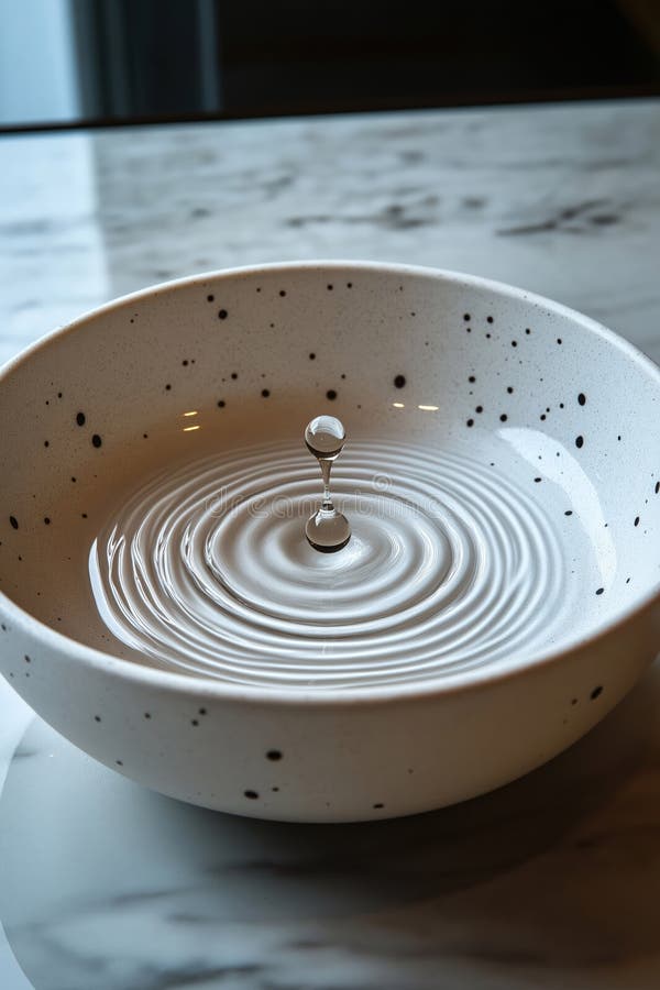 Water Drop Creating Concentric Ripples in Bowl on Marble Surface Stock ...