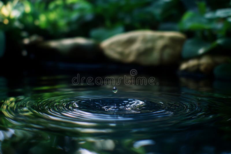 Water Drop Creating Ripples in a Pond, Close-up of Water Surface with ...