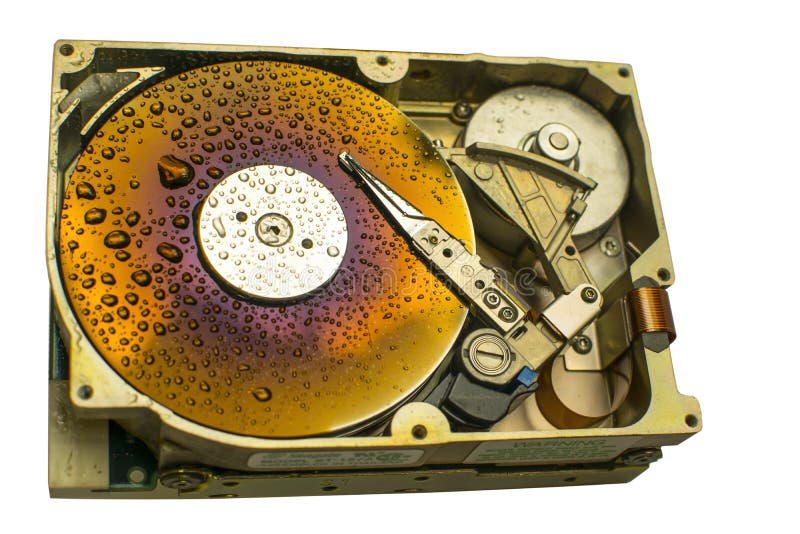 Water Drop on a Damped Hard Disk. Stock Image - Image of encryption ...