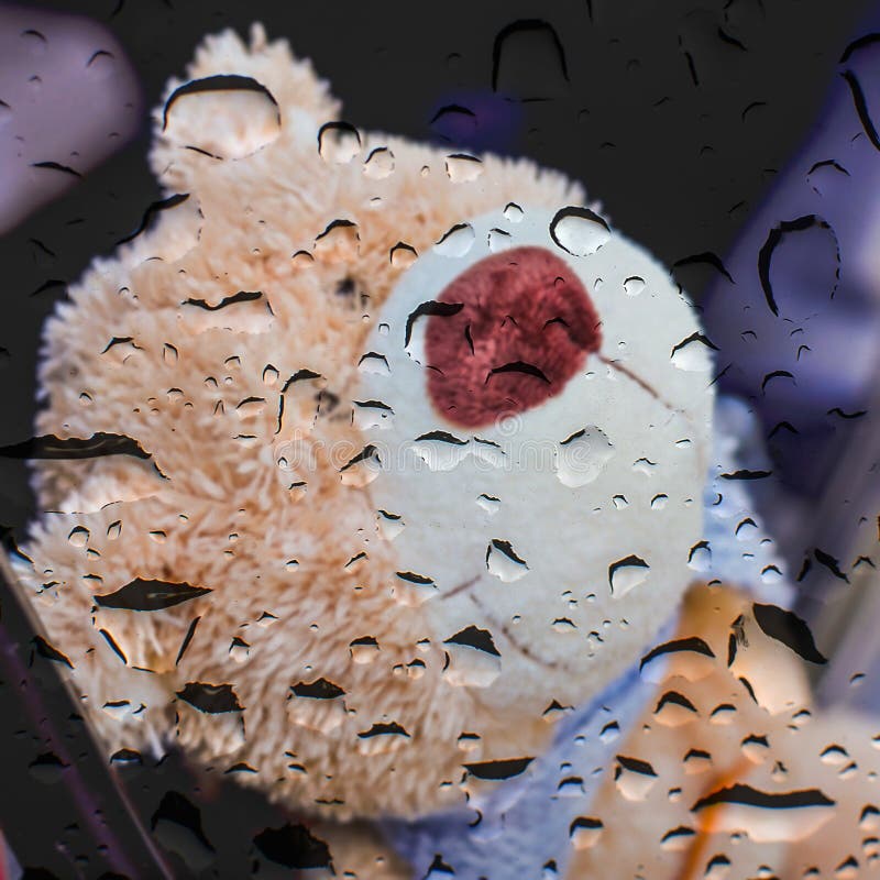 Water Drop and Droplet on Mirror Bright on Teddy Bear. Stock Photo ...