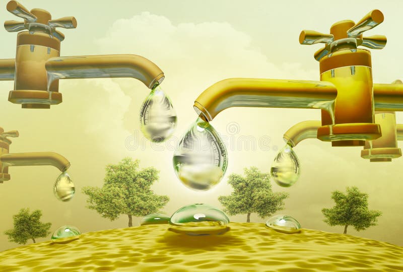Water Drop Drops Out of Taps. Water Drop and Spill. Trees in the Stock ...
