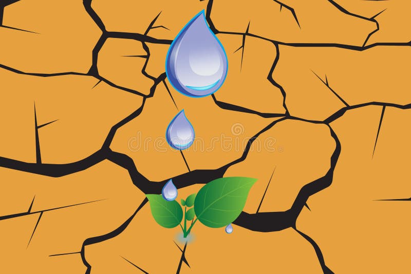 Water Drop on Dry Cracked Ground Texture. Stock Vector - Illustration ...