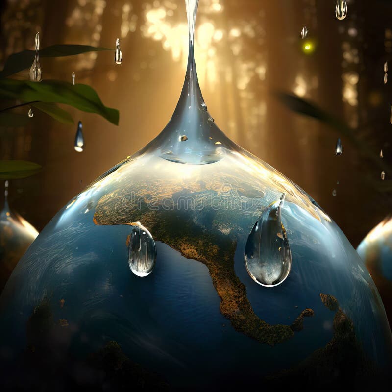 Water Drop with Earth in Deep Forest, World Water Day, Generative AI ...