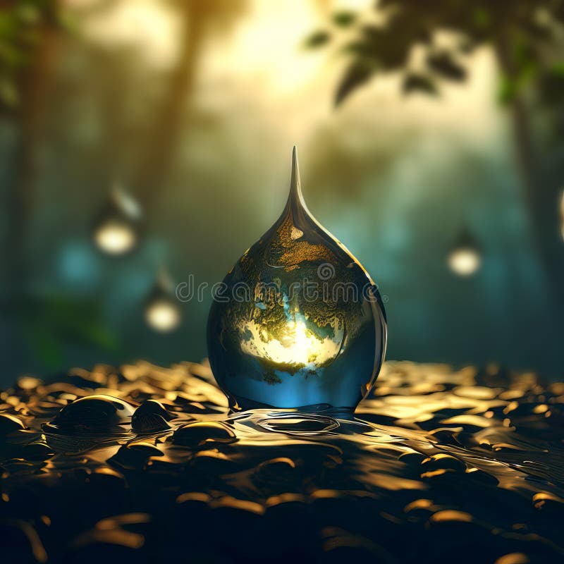 Water Drop with Earth in Deep Forest, World Water Day, Generative AI ...