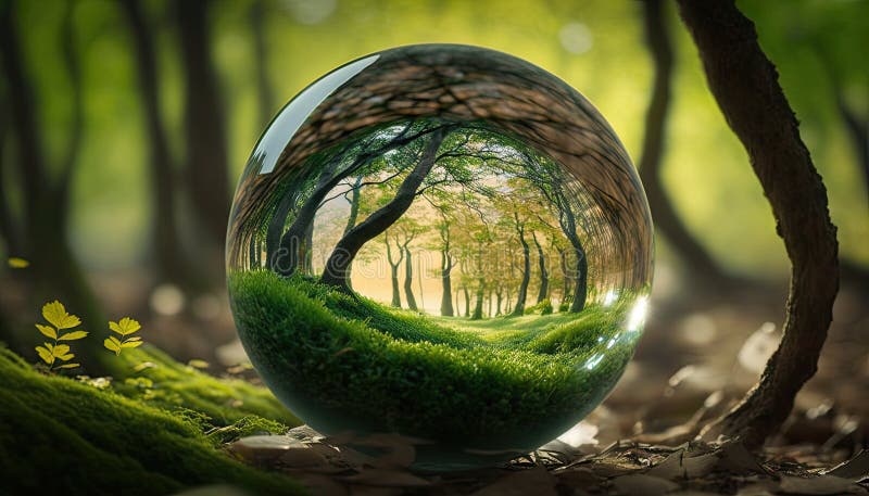 Water Drop in Earth Shape with Green Leaves in the Jungle. World ...