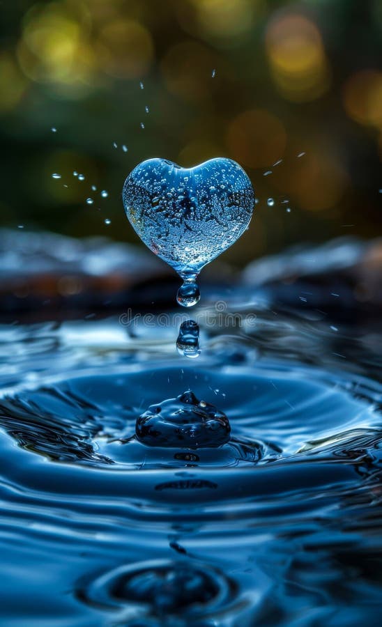 Water Drop Falling from Above with Heart Shape Reflection in it Stock ...